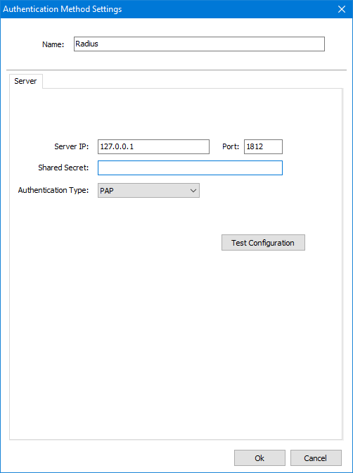 Radius Authentication Method Settings